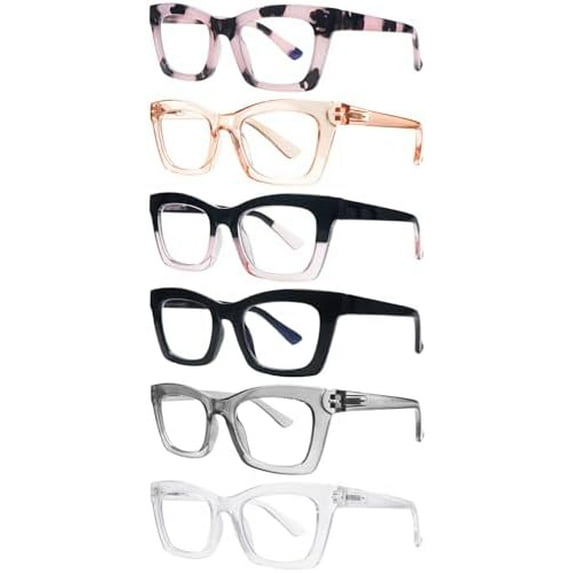 6 Pack Oprah Style Reading Glasses Blue Light Blocking Square Computer ...