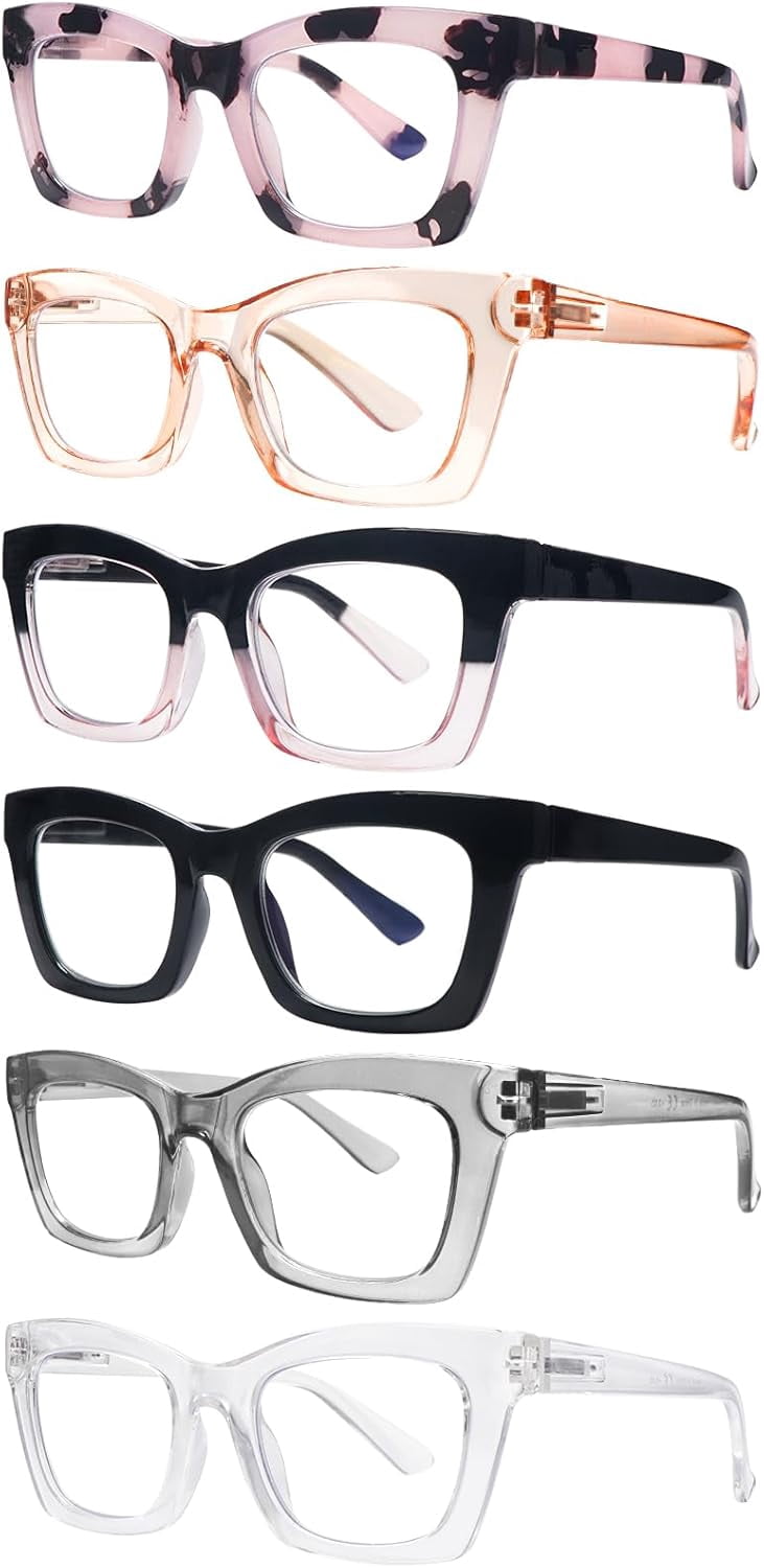 6 Pack Oprah Style Reading Glasses Blue Light Blocking Square Computer ...