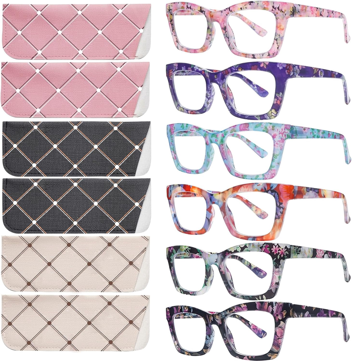 6 Pack Oprah Style Reading Glasses Blue Light Blocking Square Computer ...