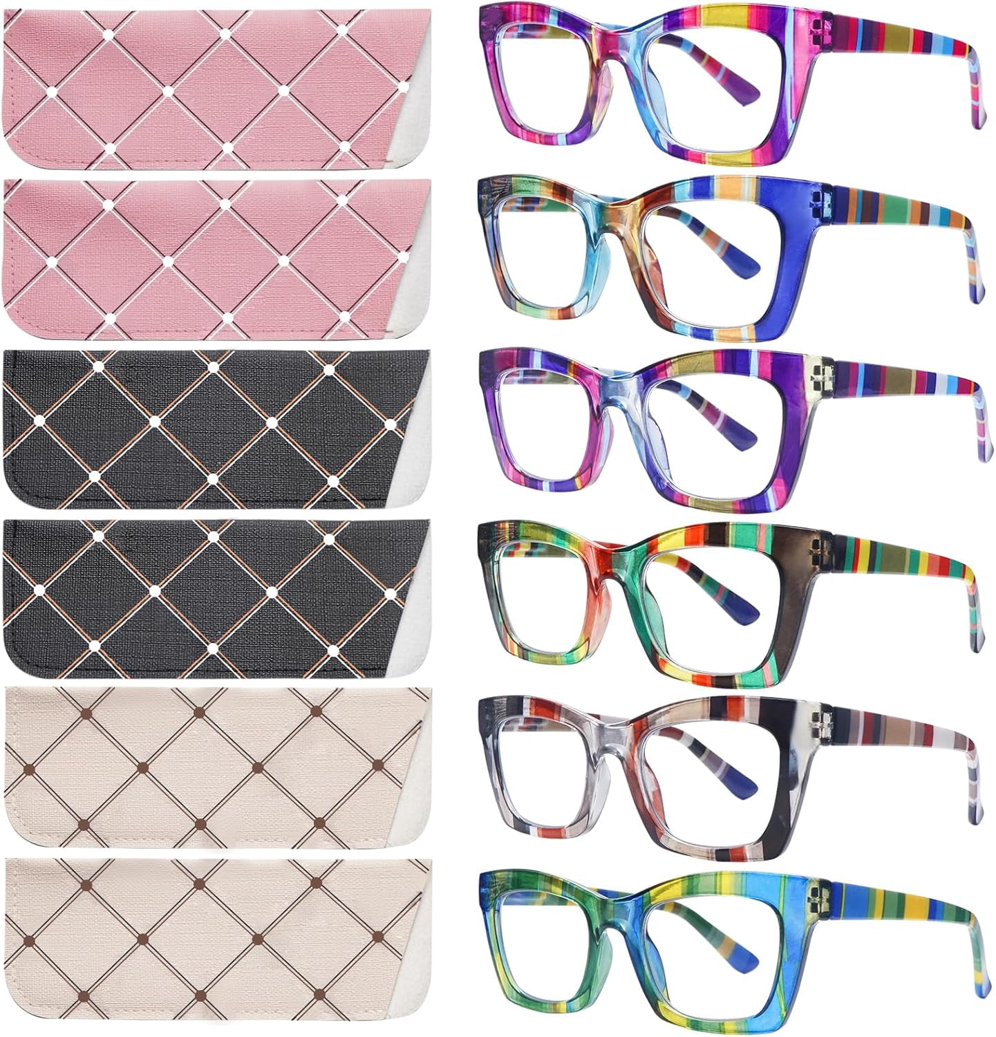 6 Pack Oprah Style Reading Glasses Blue Light Blocking Square Computer ...