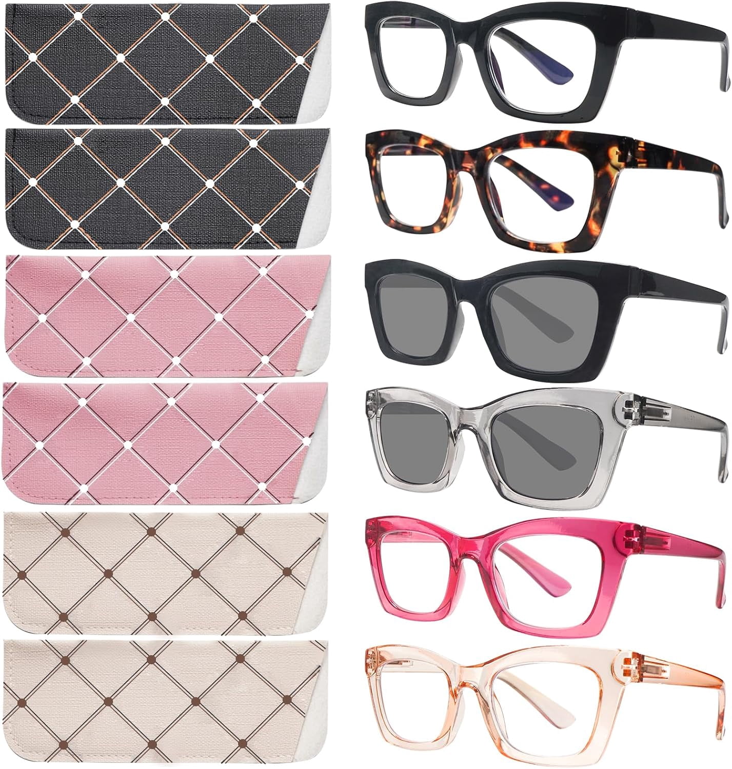 6 Pack Oprah Style Reading Glasses Blue Light Blocking Square Computer ...