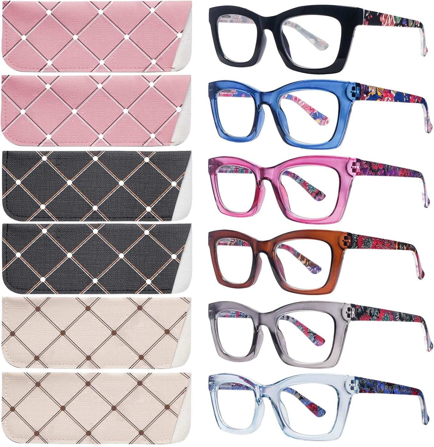 6 Pack Oprah Style Reading Glasses Blue Light Blocking Square Computer ...