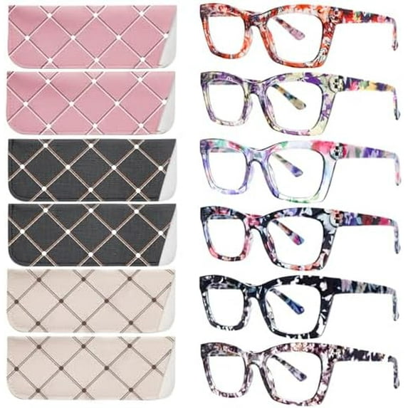 6 Pack Oprah Style Reading Glasses Blue Light Blocking Square Computer ...