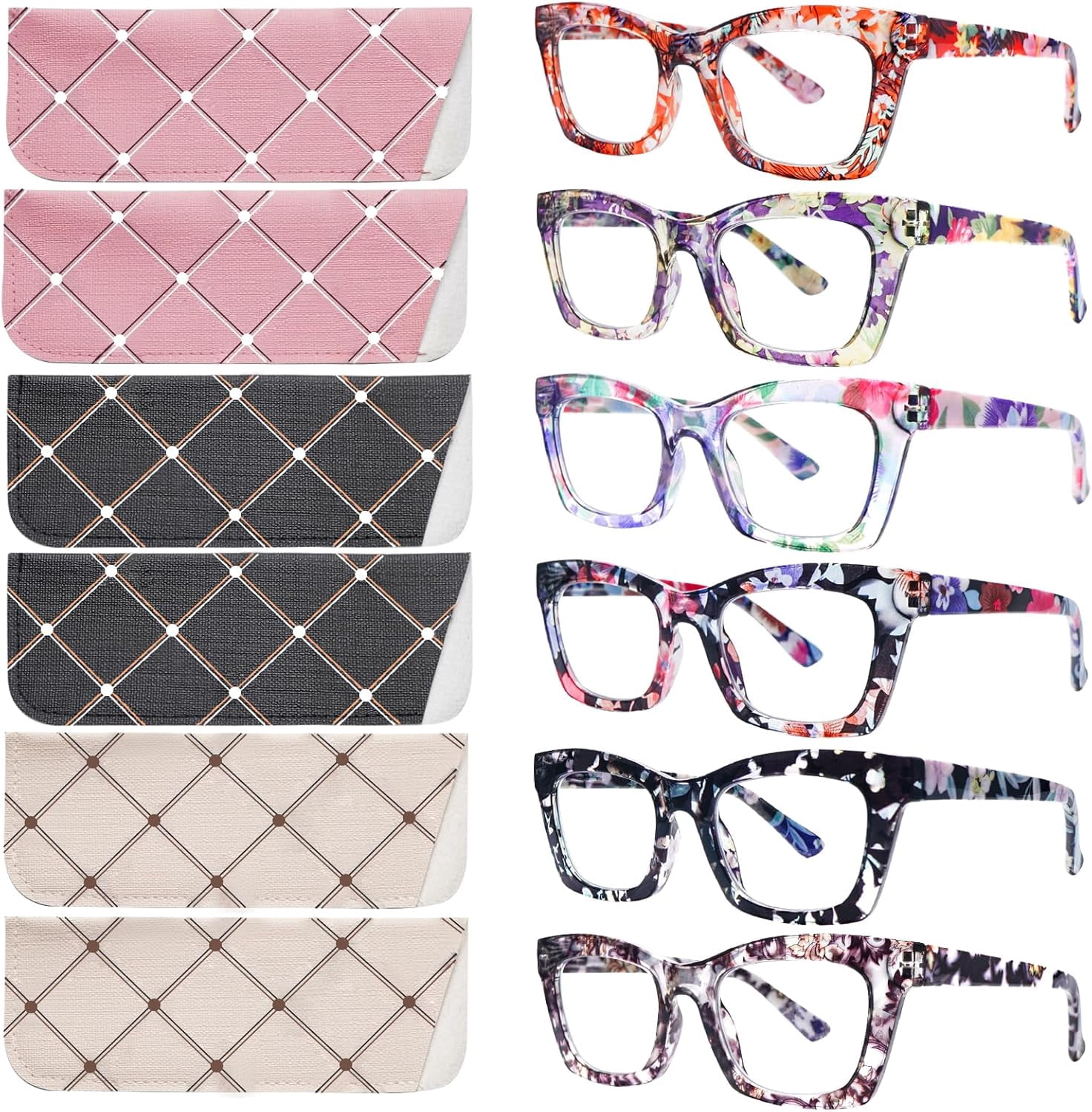 6 Pack Oprah Style Reading Glasses Blue Light Blocking Square Computer ...