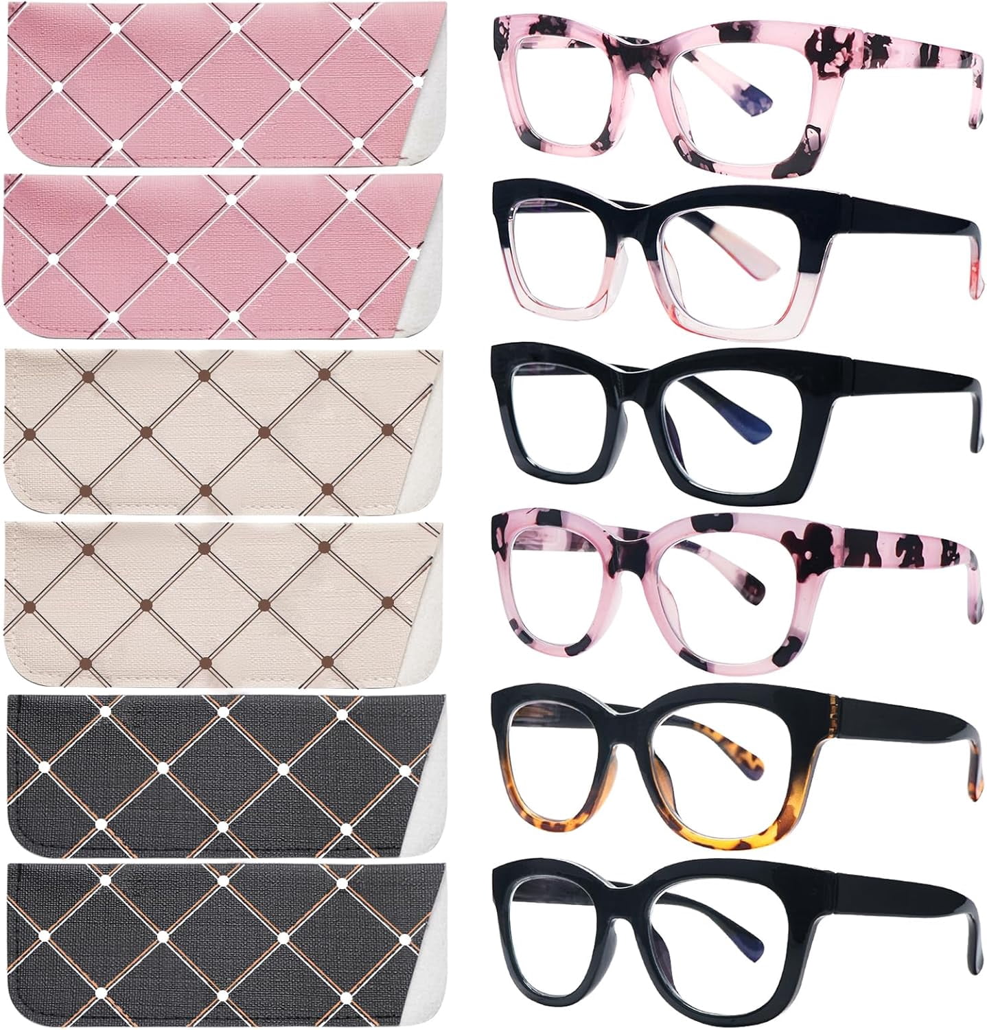 6 Pack Oprah Style Reading Glasses Blue Light Blocking Square Computer ...