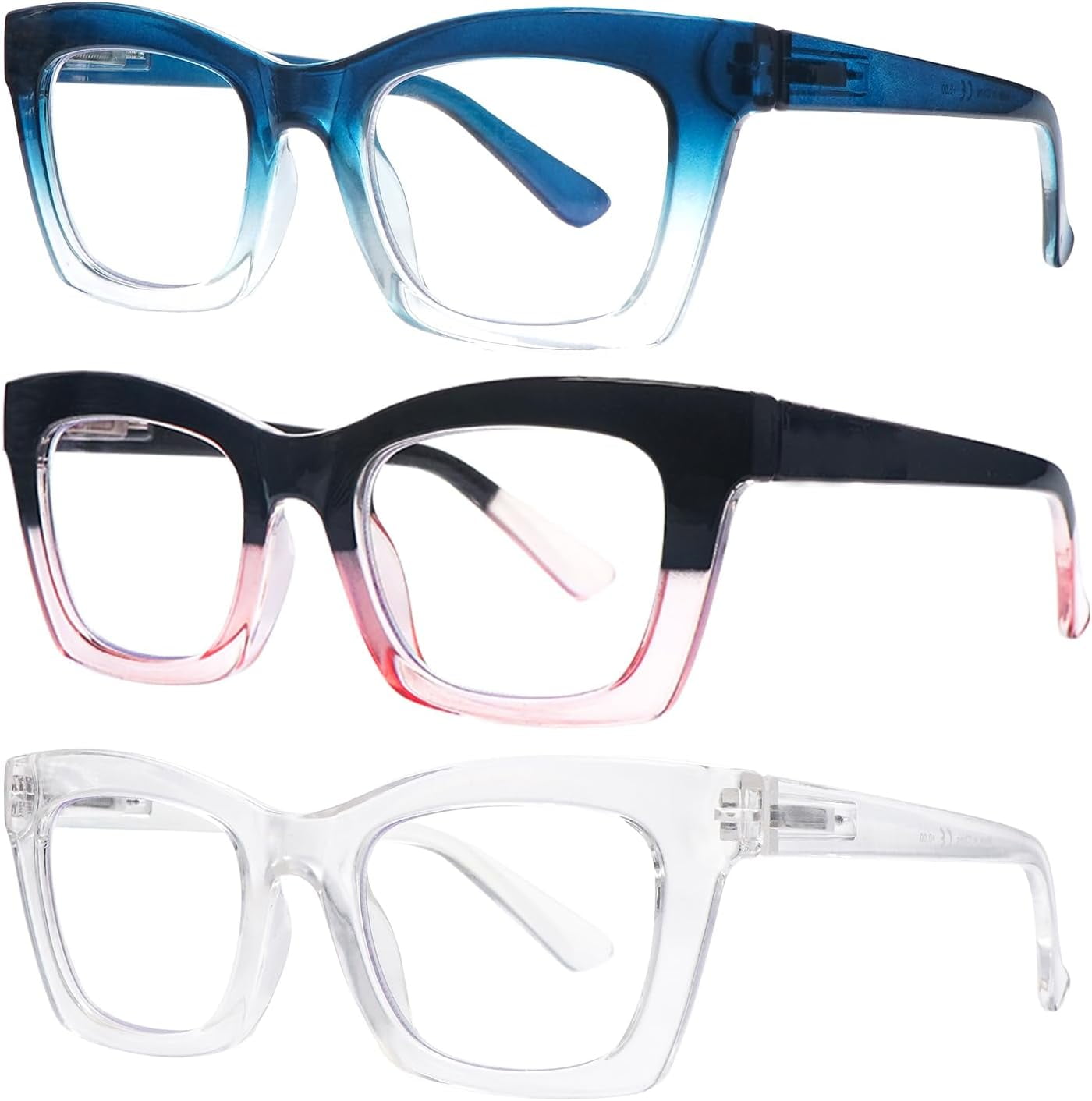 6 Pack Oprah Style Reading Glasses Blue Light Blocking Square Computer ...