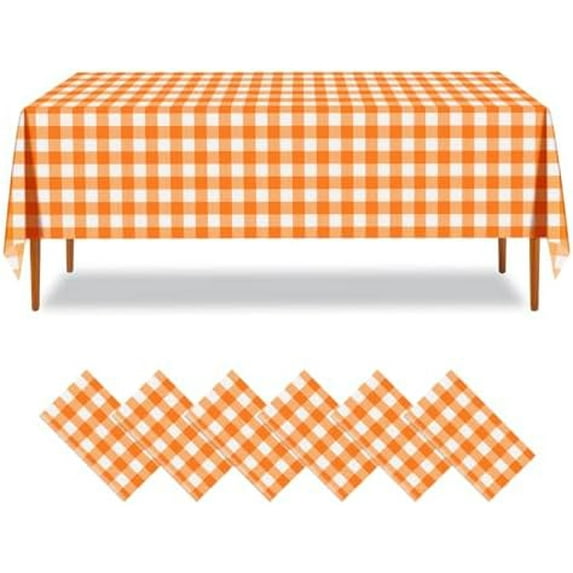 6 Pack Orange Gingham Tablecloth, 54 X 108 Inch Disposable Plastic ...