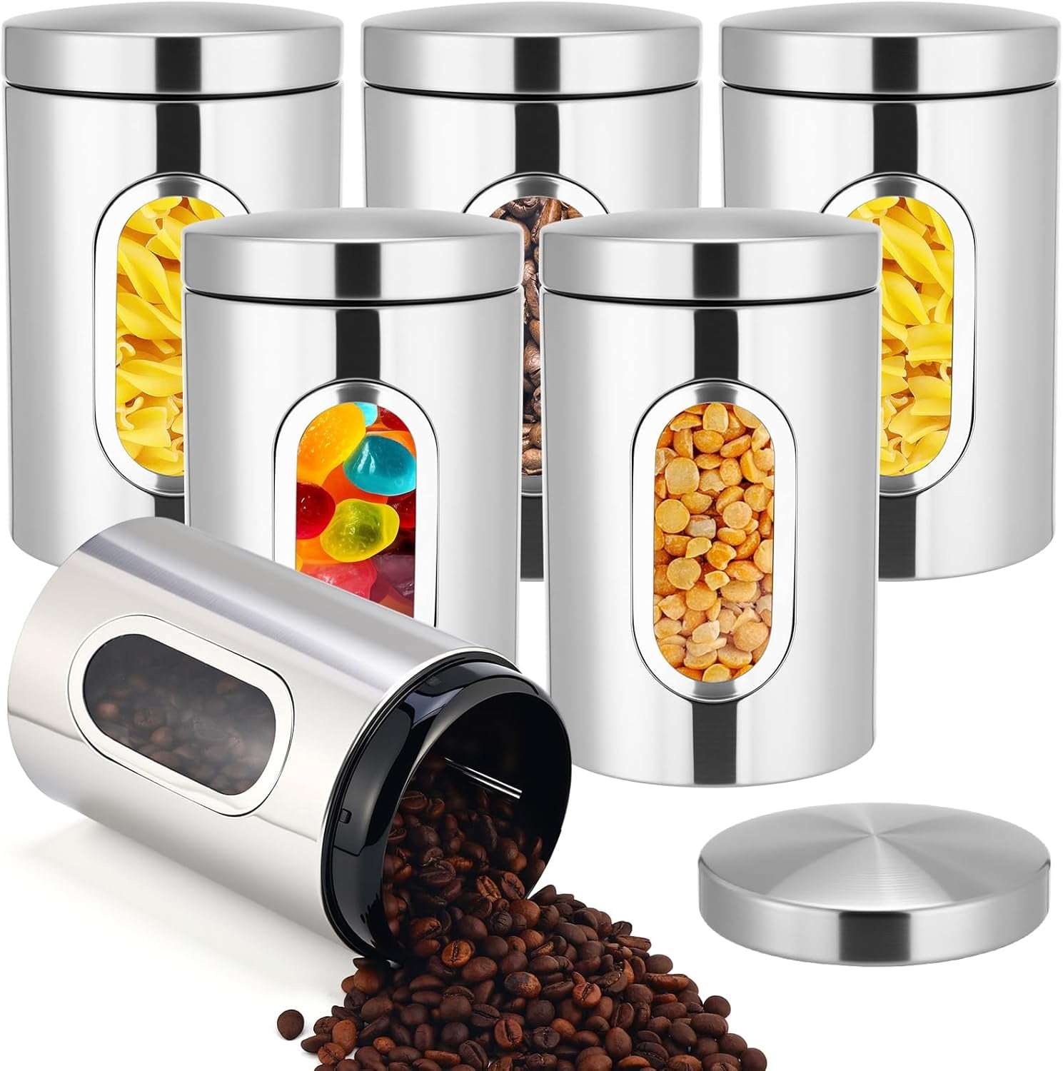 6 Pack Original Canisters Sets for Kitchen 50oz Stainless Steel Kitchen ...