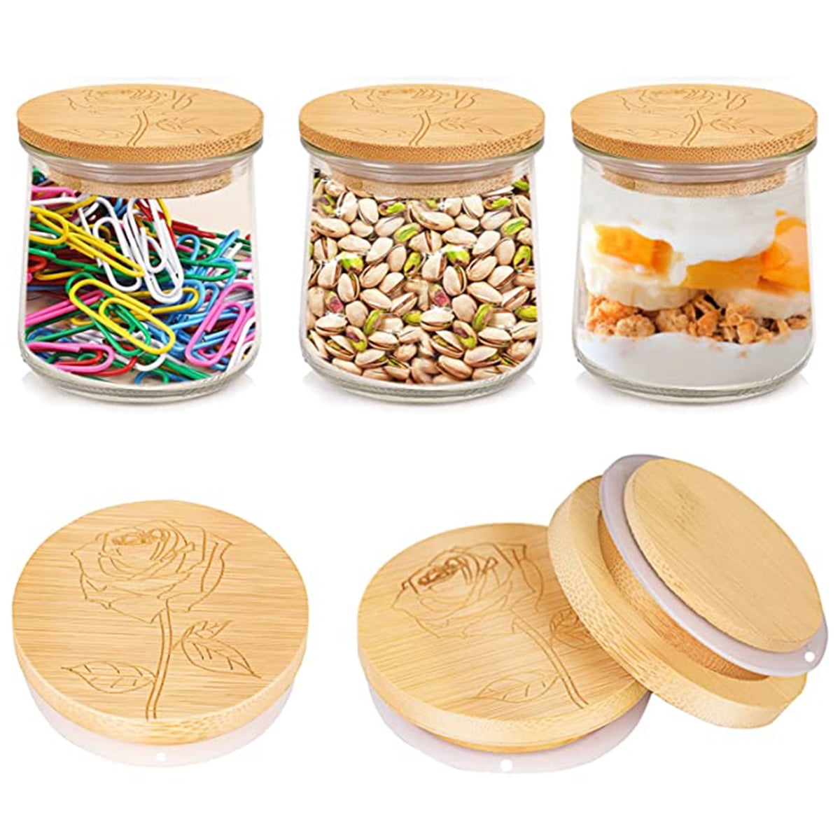 6 Pack Oui Yogurt Jar Lids with Silicone Sealing Rings Rose Pattern ...