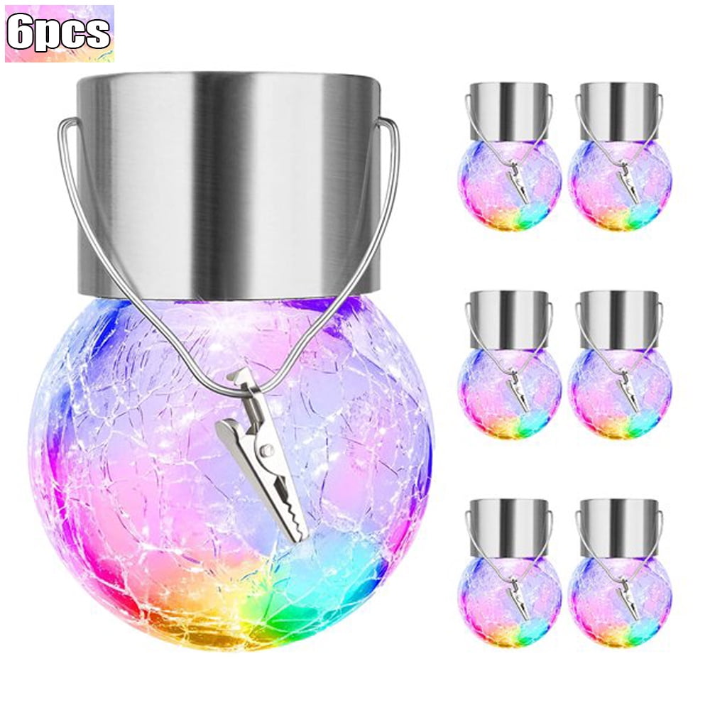 6 Pack Outdoor Hanging Solar Cracked Lights, Waterproof LED Crackle ...