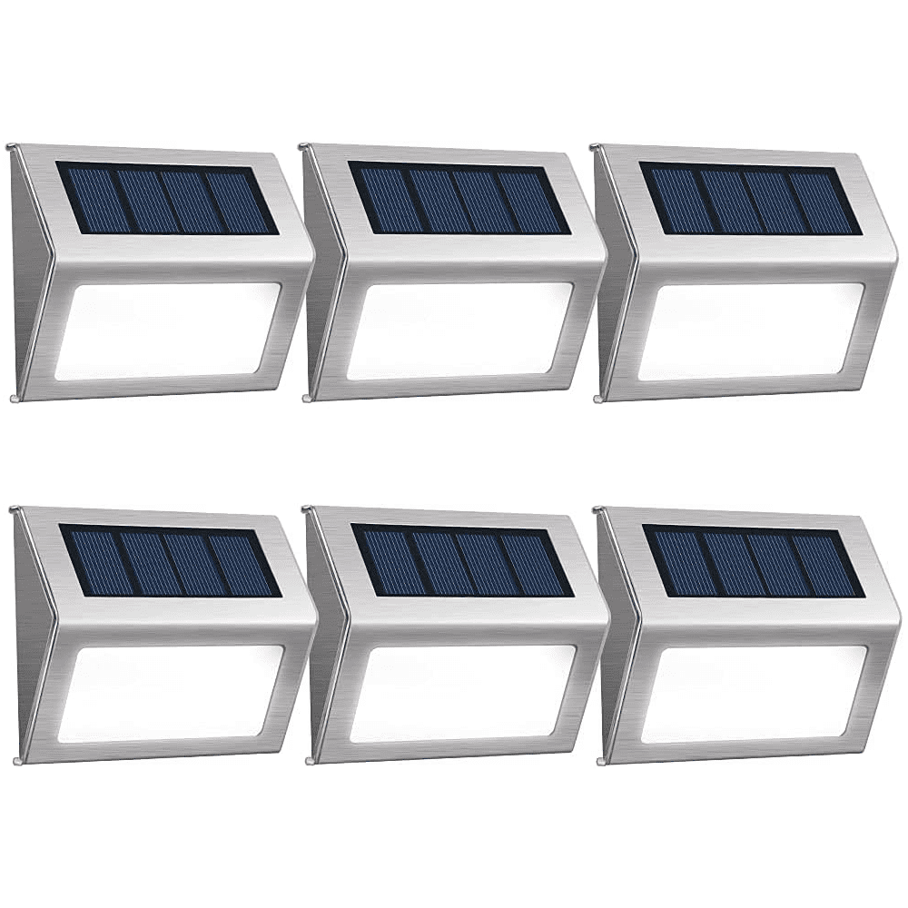 6 Pack Outdoor Stainless Steel LED Solar Step Lights Modern for Decks ...