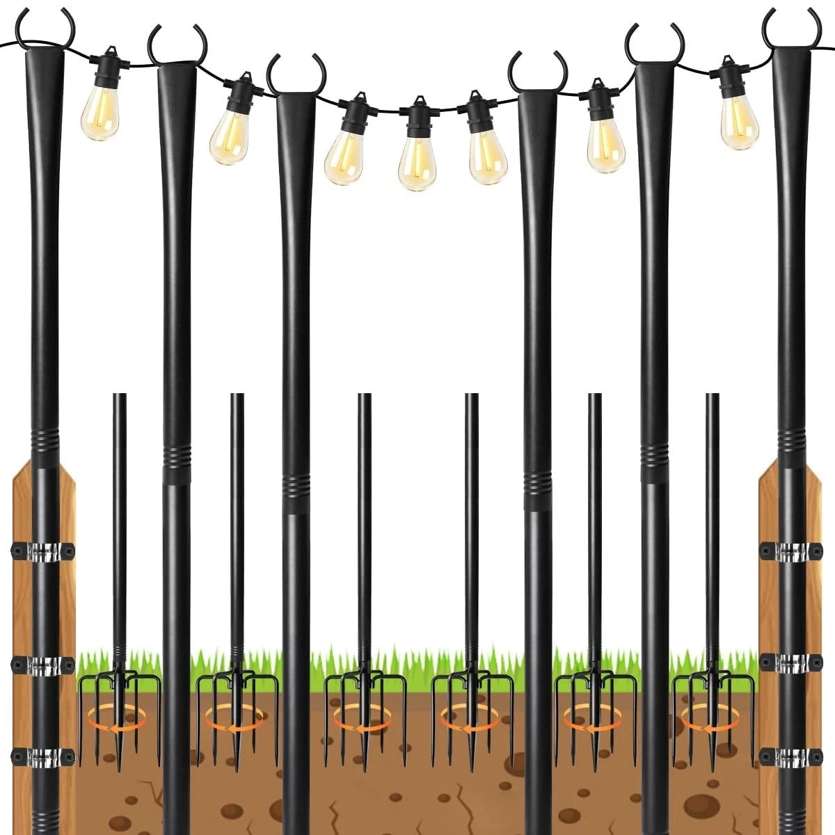 6 Pack Outdoor String Light Poles LED Solar Bulbs Backyard Decoration ...