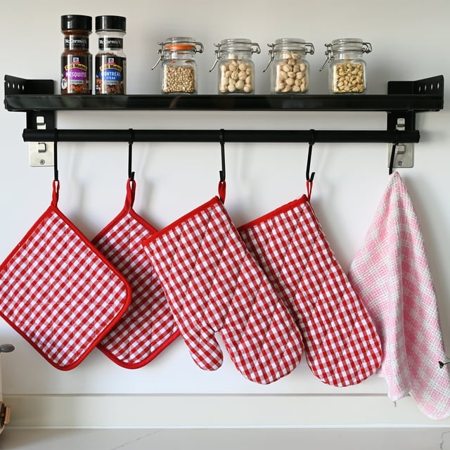 6 Pack Oven Mitts and Pot Holders Set, Heat Resistant Fabric Bake Pot ...