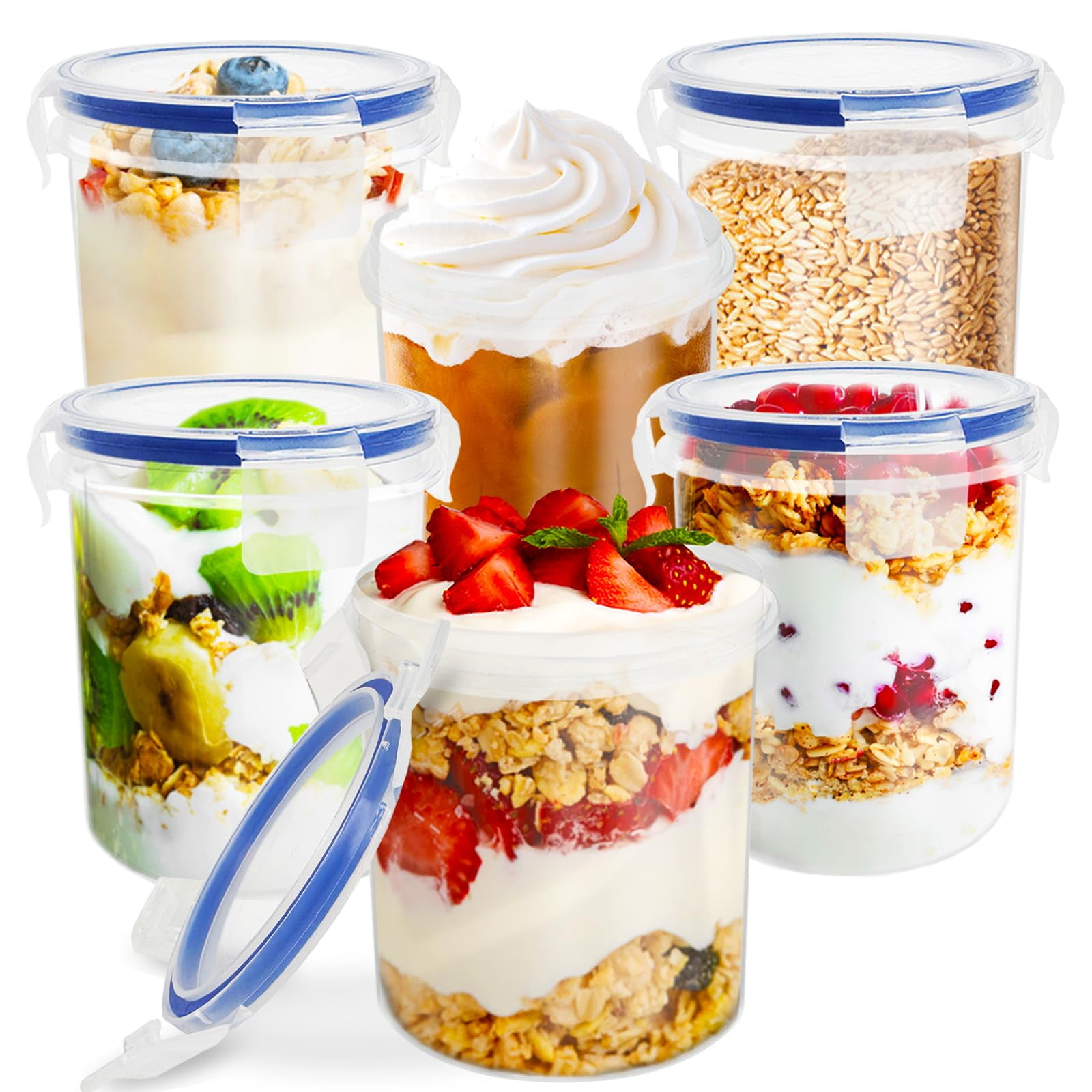 6 Pack Overnight Oats Containers with Lids,16 oz Plastic Leak Proof ...