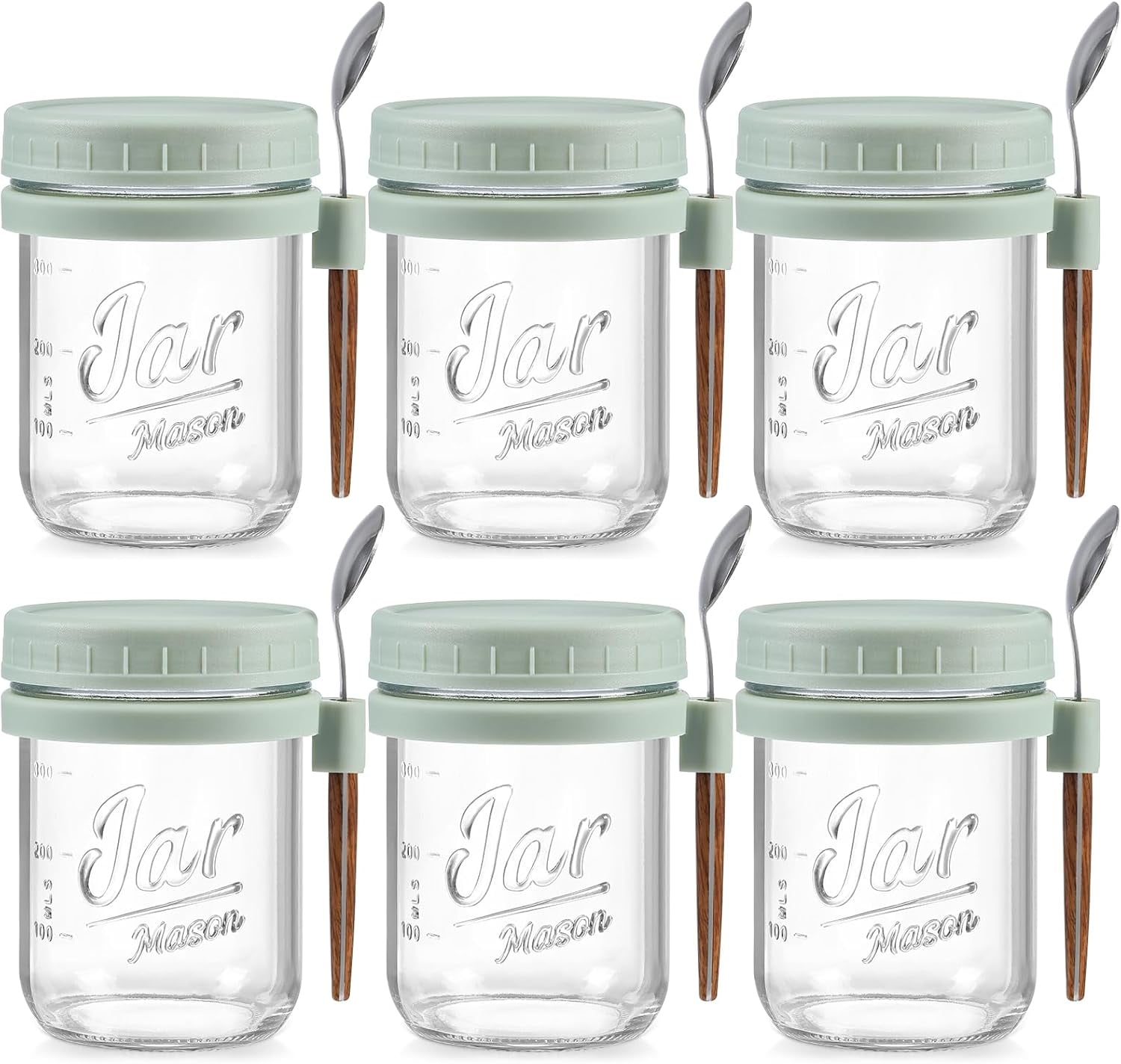 6 Pack Overnight Oats Containers with Lids and Spoons, 16 oz Glass ...