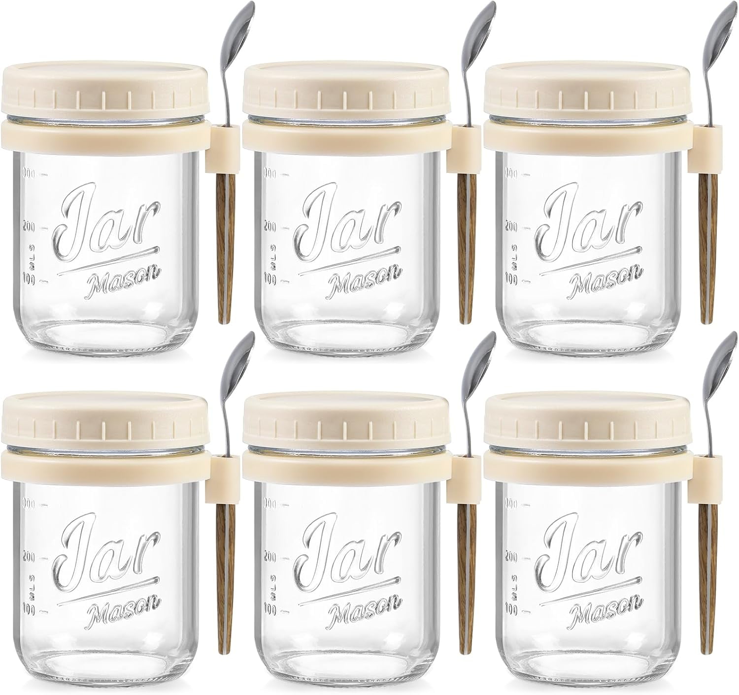 6 Pack Overnight Oats Containers with Lids and Spoons, 16 oz Glass Mason Overnight Oats Jars ...