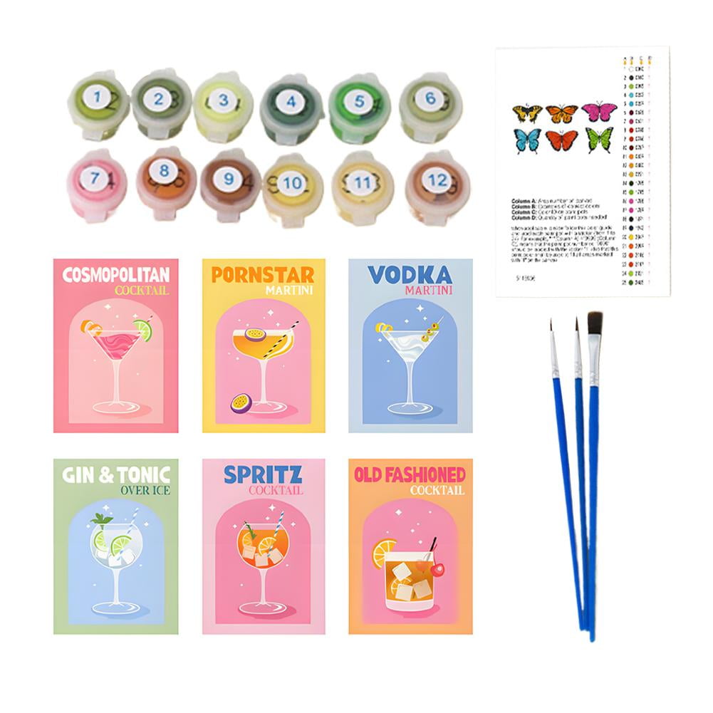 6 Pack Paint by Numbers Kits for Adults, Retro Cocktail Paint by ...