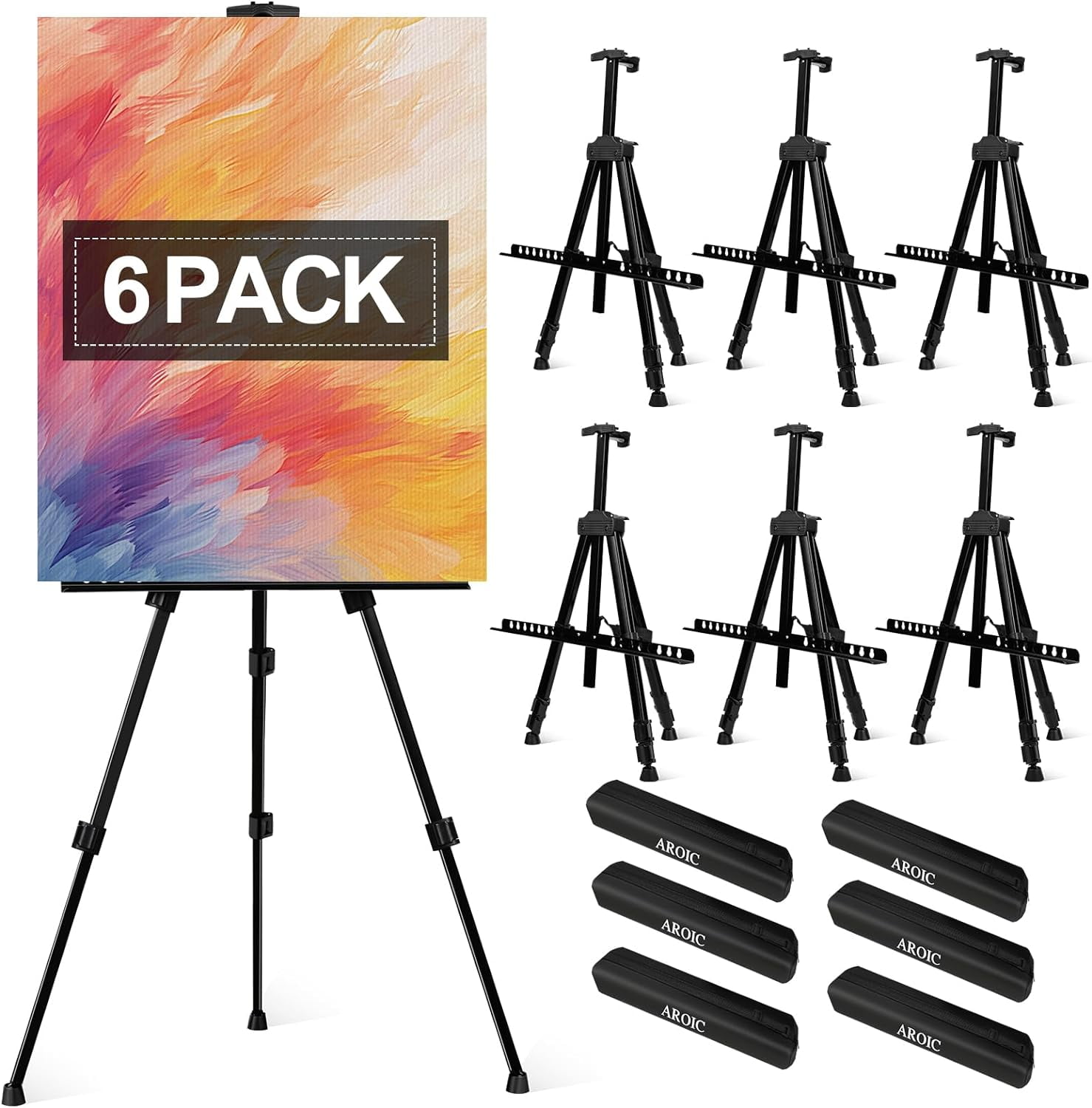 6 Pack Painting Display Easel Stand Portable Adjustable Metal Tripod ...