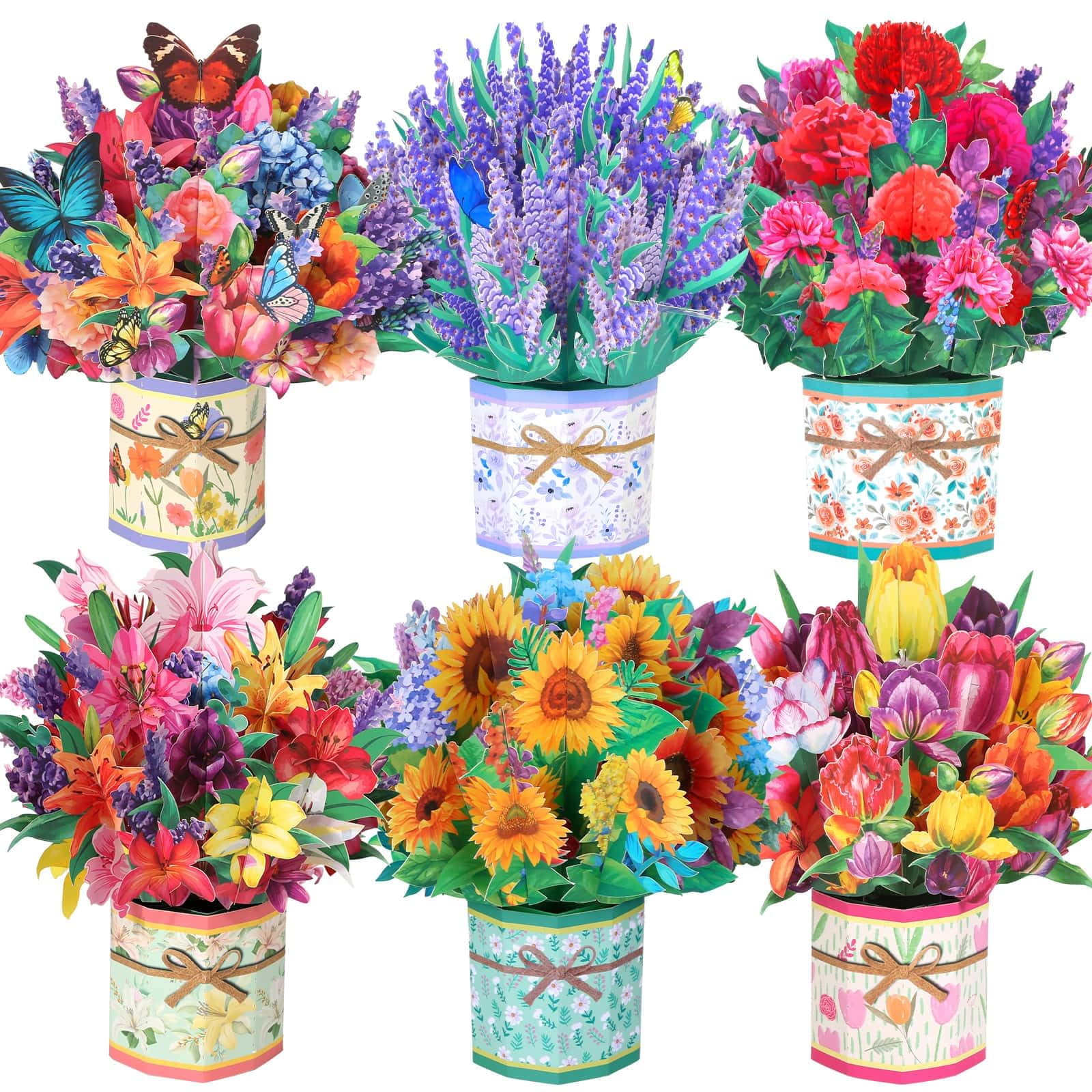 6 Pack Paper Flower Pop Up Greeting Cards Color 1 For All Occasions ...