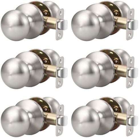 6 Pack Passage Door Knob Sets Door Handle Knob Round Interior Door Lock ...