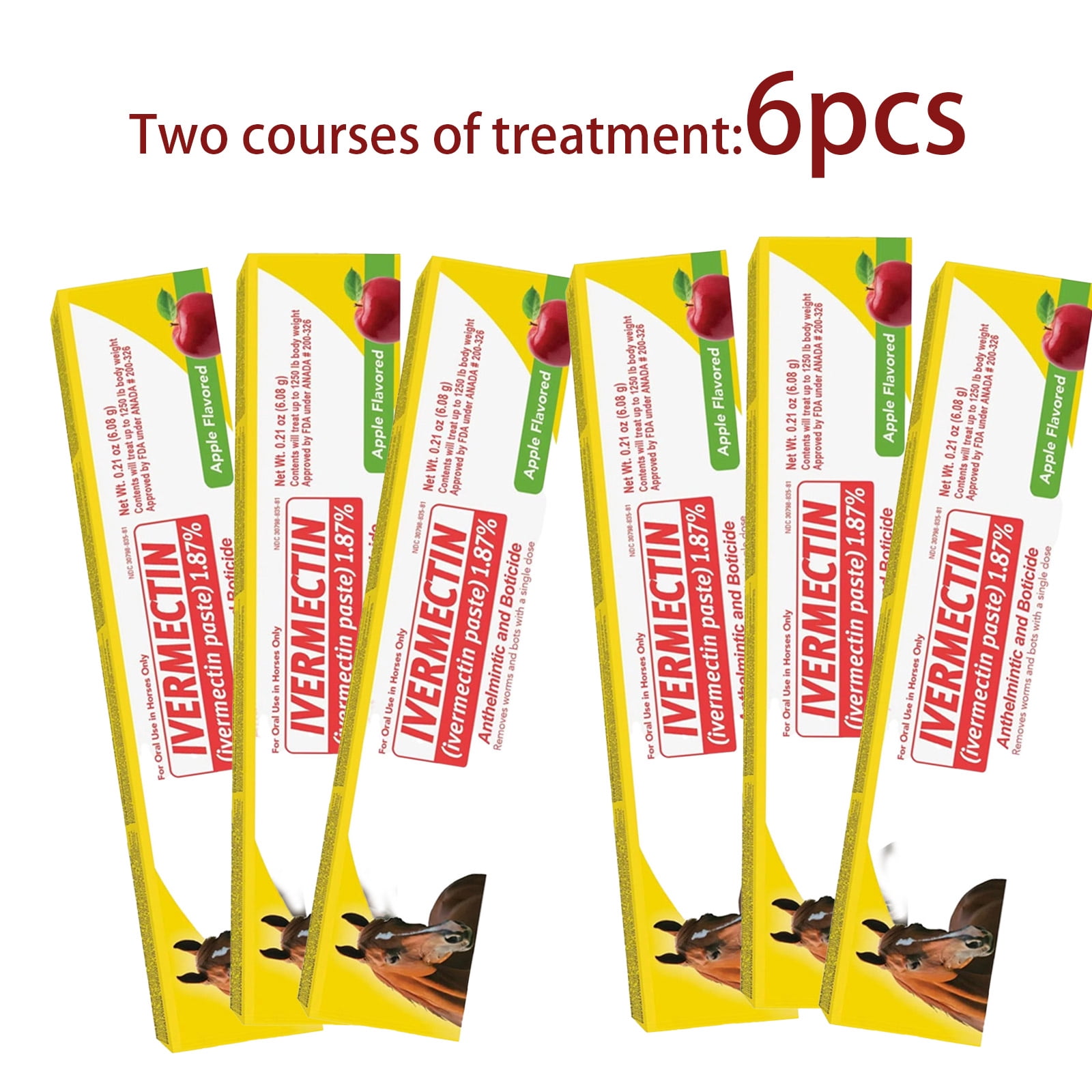 6 Pack of Paste, 0.26 Ounces, Apple Flavored Horse Dewormer control of ...