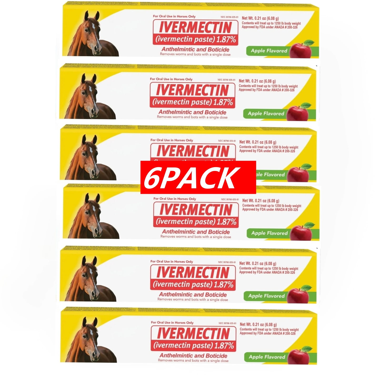 6 Pack of Paste Paste for Horses 1.87% (0.21 oz)Apple Flavored Horse ...