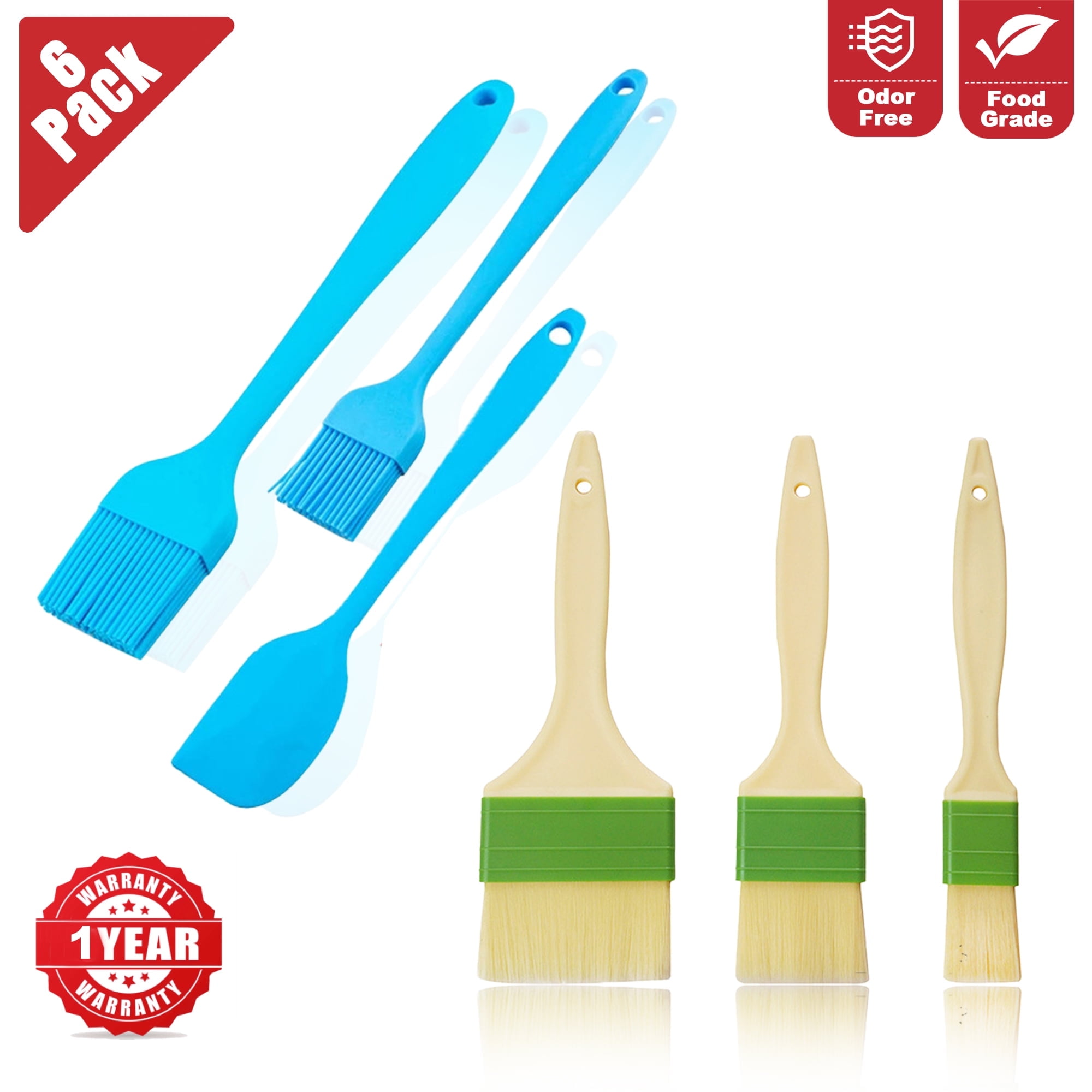 Natural Bristle Basting Brush Set, 6 Pack, Silicon Bristle, Kitchen ...
