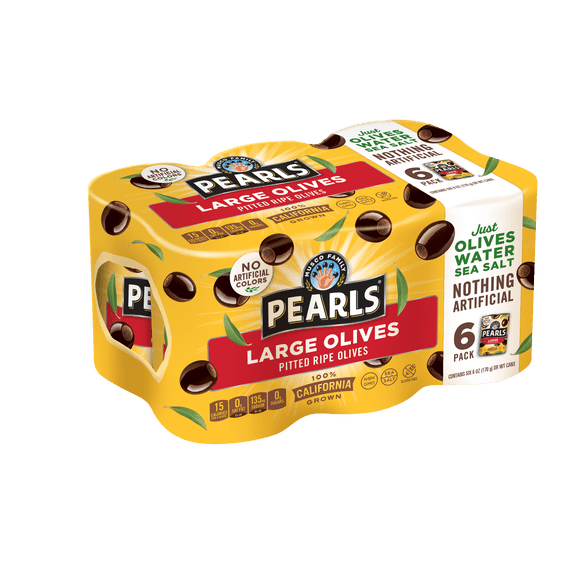 6 pack Pearls Ripe Pitted Large Black Olives, 6 oz Can. No Artificial ...