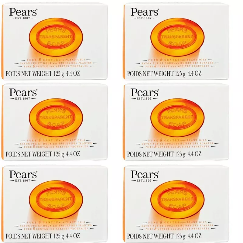 6 Pack Pears Pure & Gentle Transparent Soap 4.4 oz/125 g. Bar Soap ...
