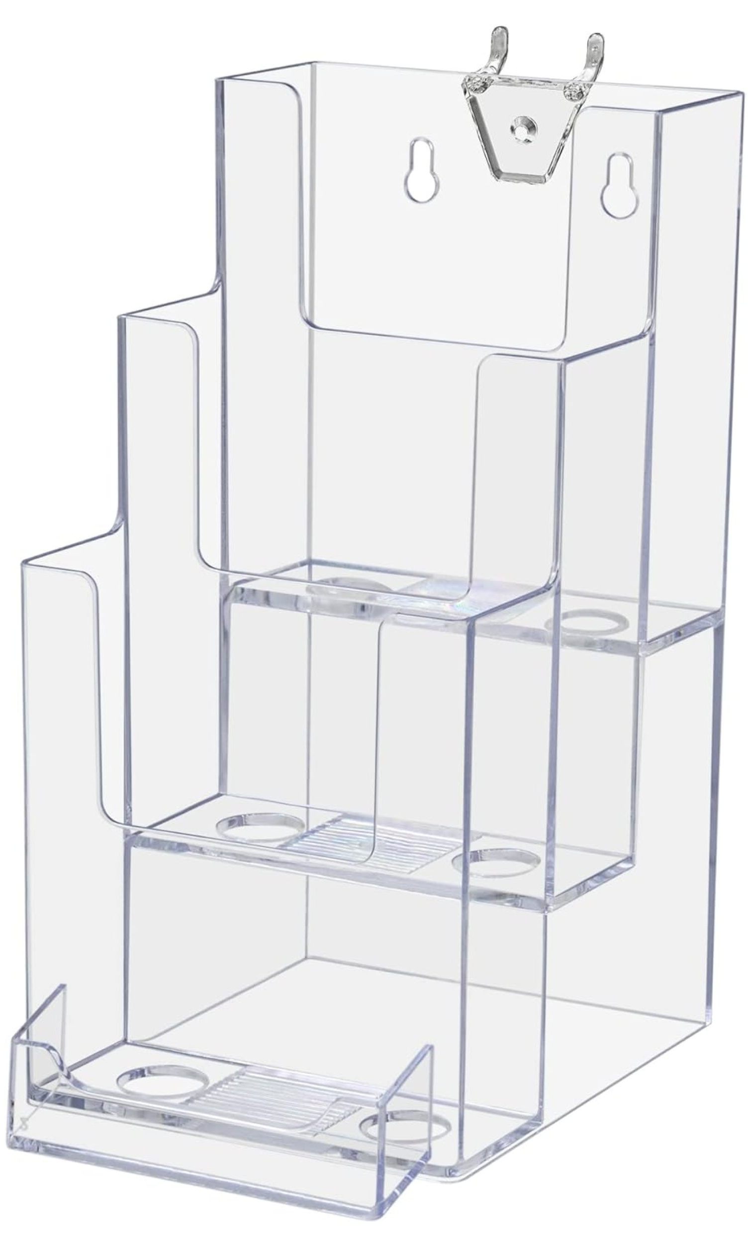 6 Pack Pegboard Brochure Holder Clear 4" W 3 Tier Multi Slot Display ...