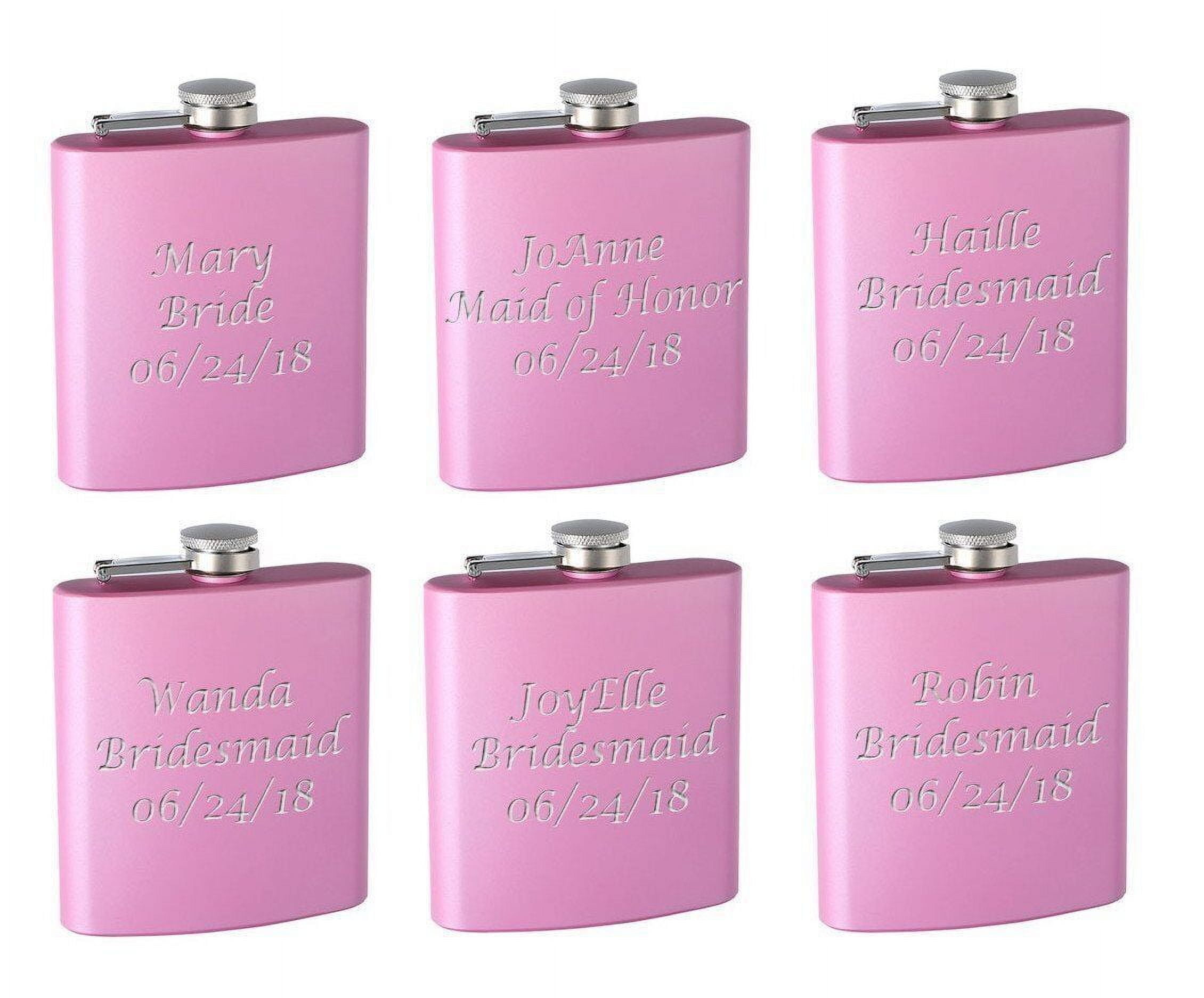 6-Pack Personalized 6oz Bridal Party Hip Flasks, Pink - Walmart.com
