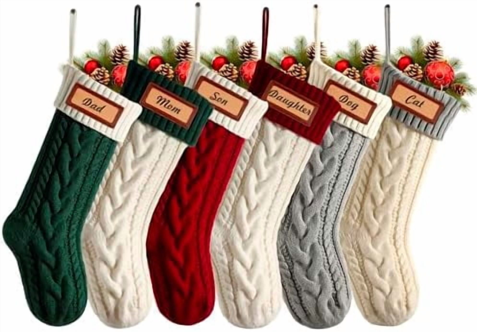 6-Pack Personalized Christmas Stockings, 18 Inch Large Knit Stocking ...