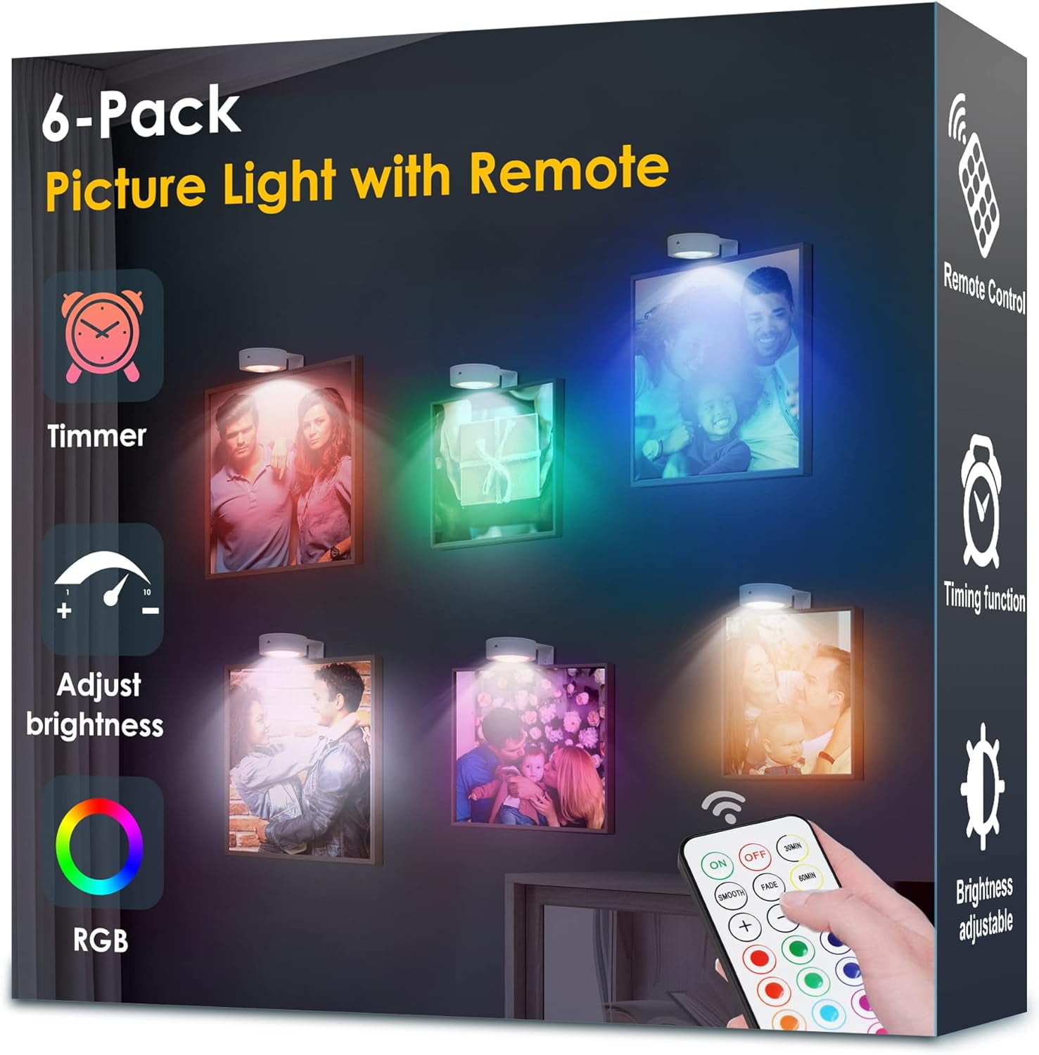 6-Pack Picture Light Battery Operated, Color Changing Led Lights with ...