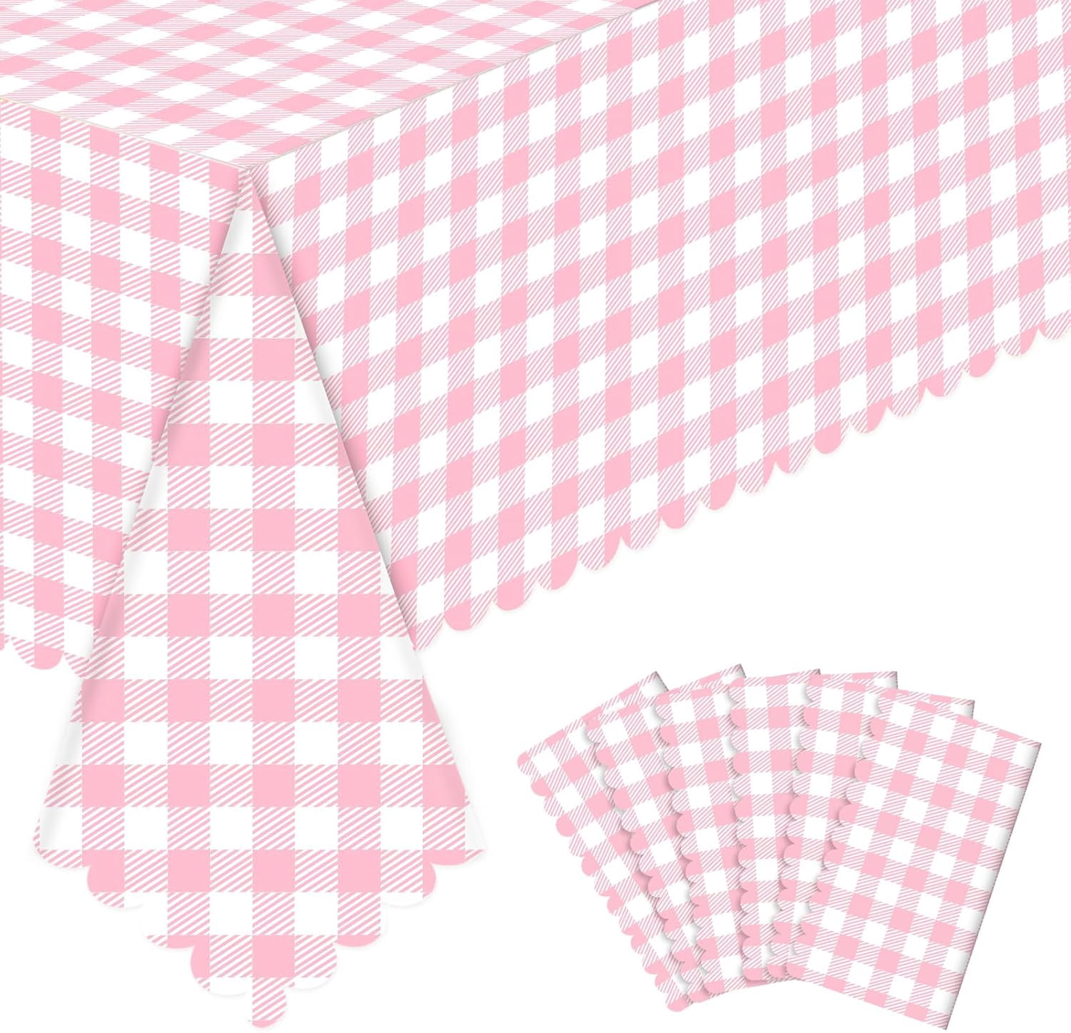 6 Pack Pink Gingham Tablecloths, 54 X 108Inch Disposable Party Table ...