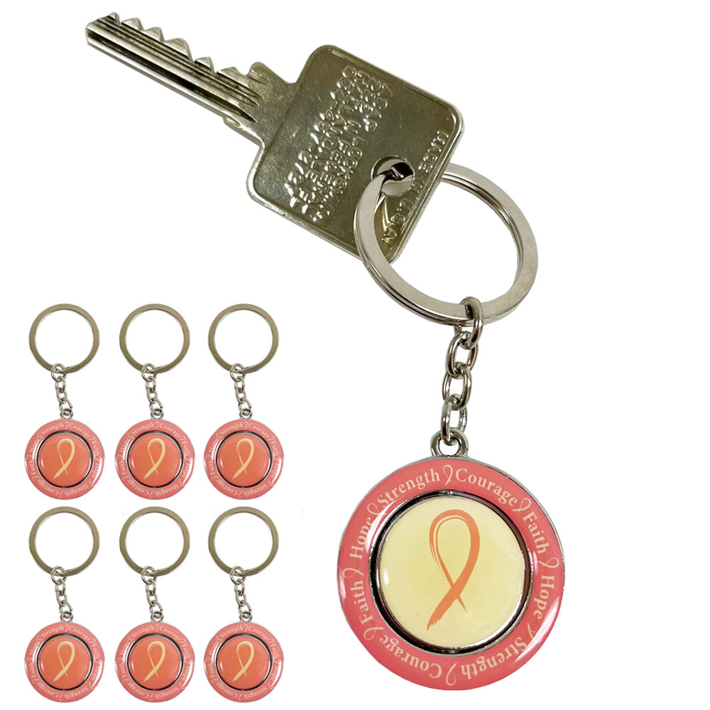 6 Pack Pink Ribbon Keychain Fight Breast Cancer Awareness Spinning ...