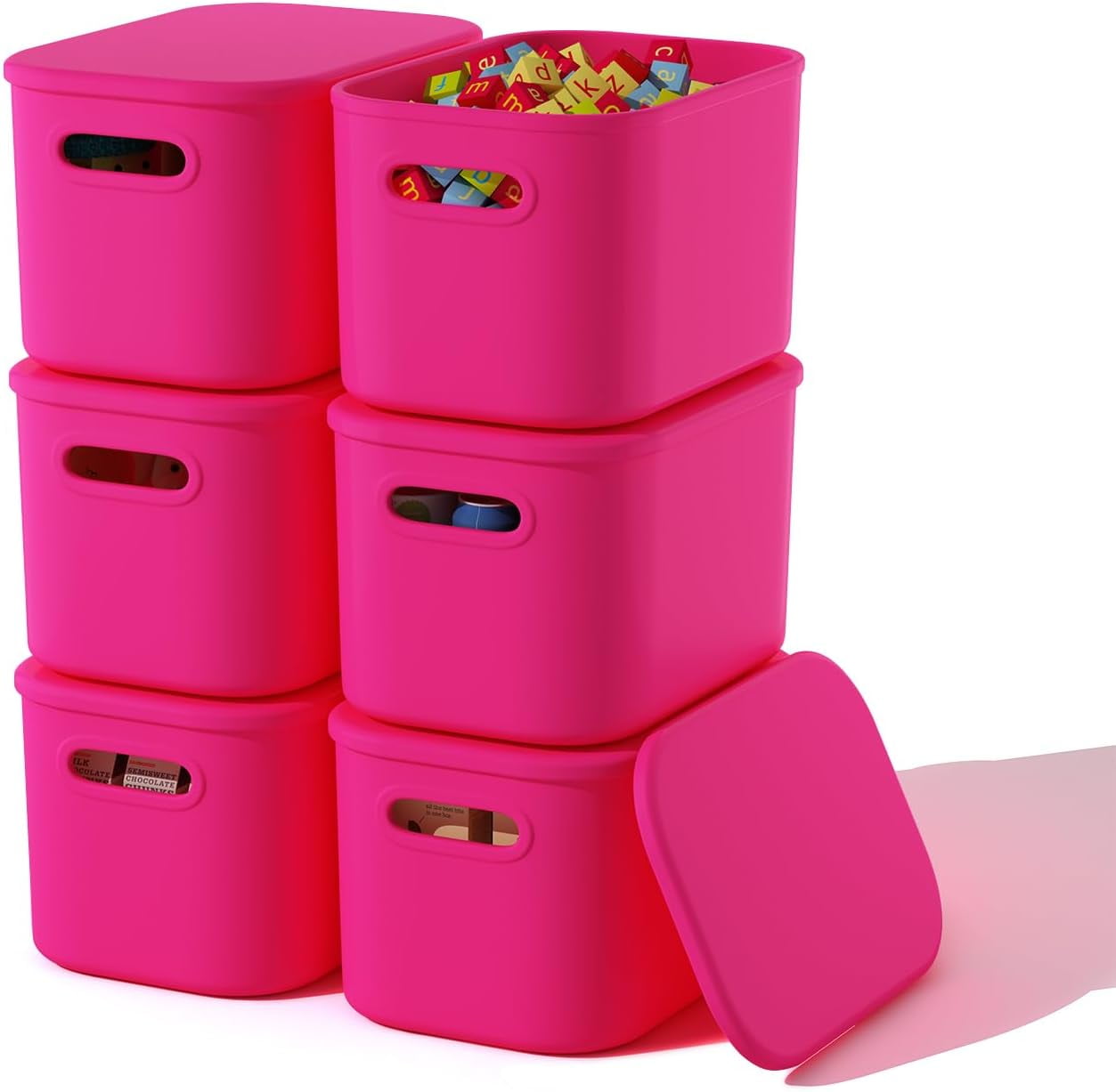 6 Pack Pink Storage Bins with Lids Stackable Storage Container for ...