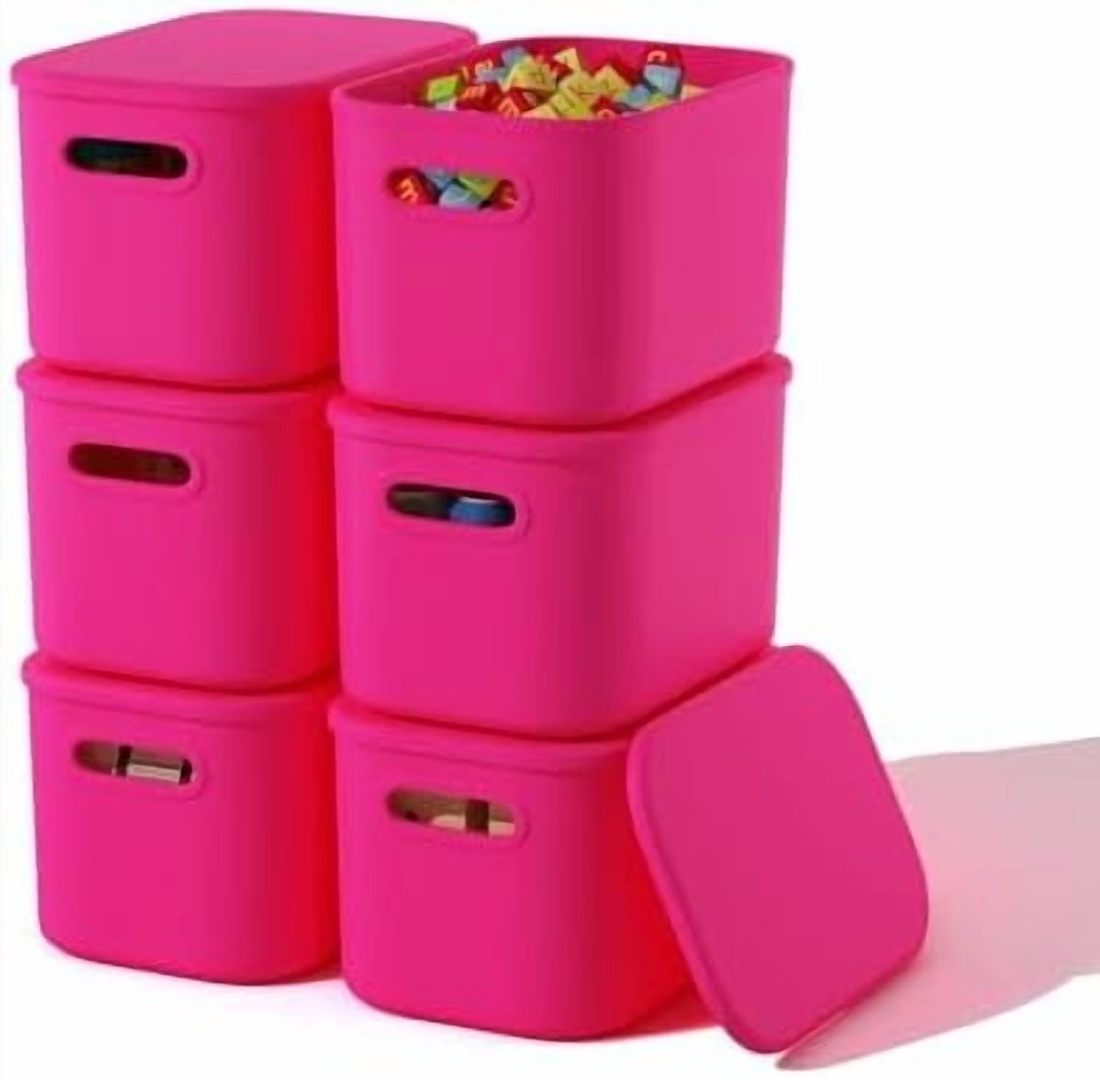 6 Pack Pink Storage Bins with Lids Stackable Storage Container for ...