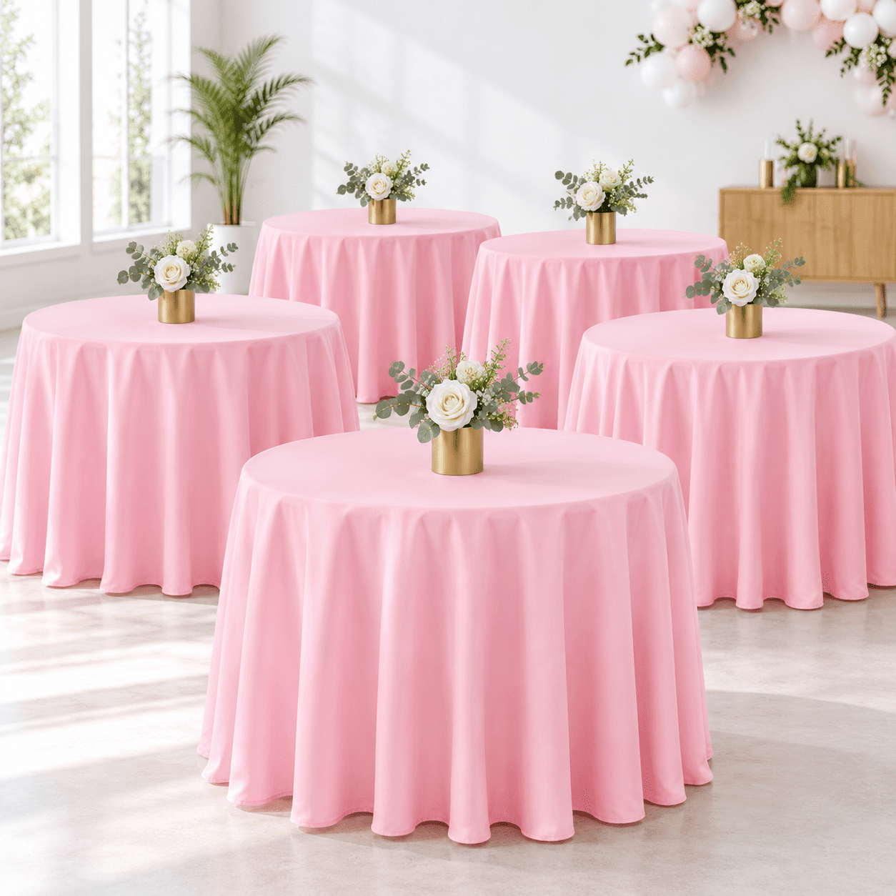 6 Pack Pink Tablecloths 120 Inch Round For 48