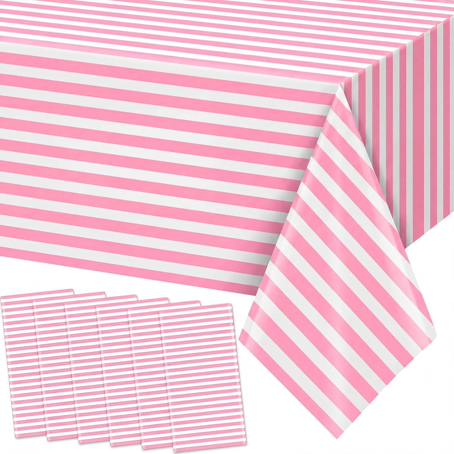6 Pack Pink and White Striped Tablecloths 54 x 108 Inch Waterproof ...