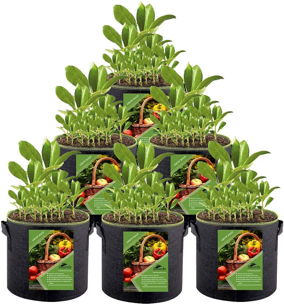Smirdx 6-Pack 10 Gallon Plant Grow Bags, Heavy Duty, Breathable, for ...