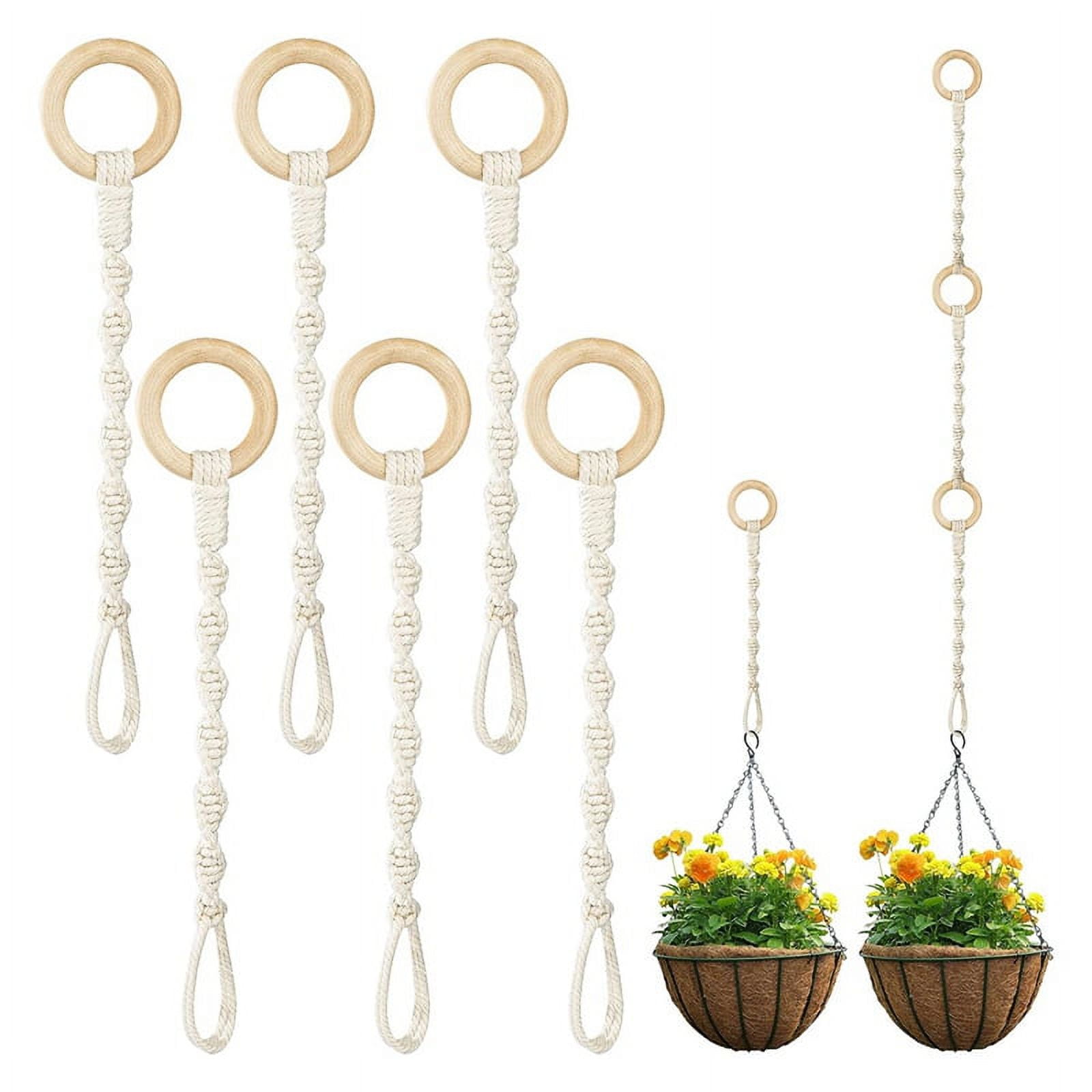 6-Pack Plant Hanging Extender Wood Ring Hand Woven Flower Pot Rope ...