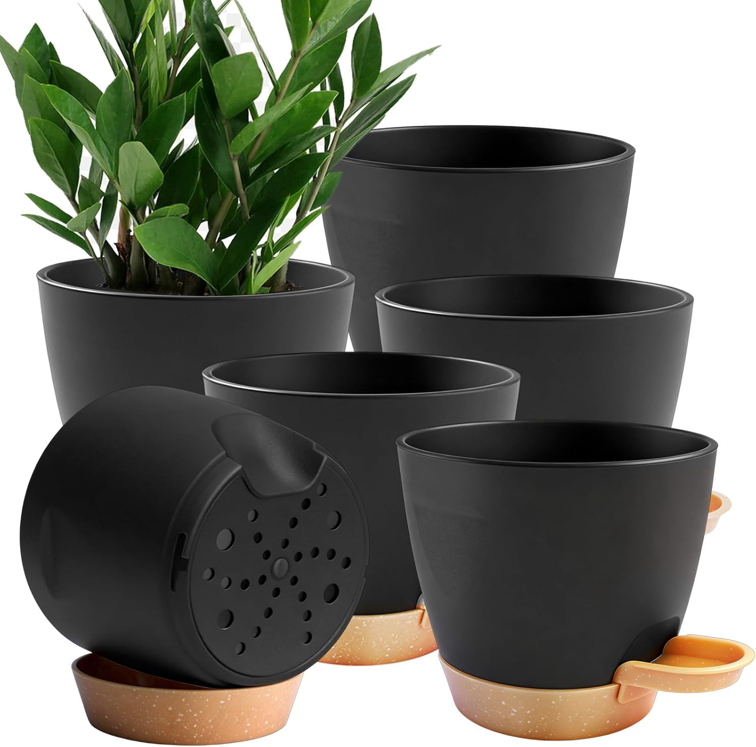 6-Pack Plant Pots with Drainage 7 Inch, Self Watering Pots for Indoor ...