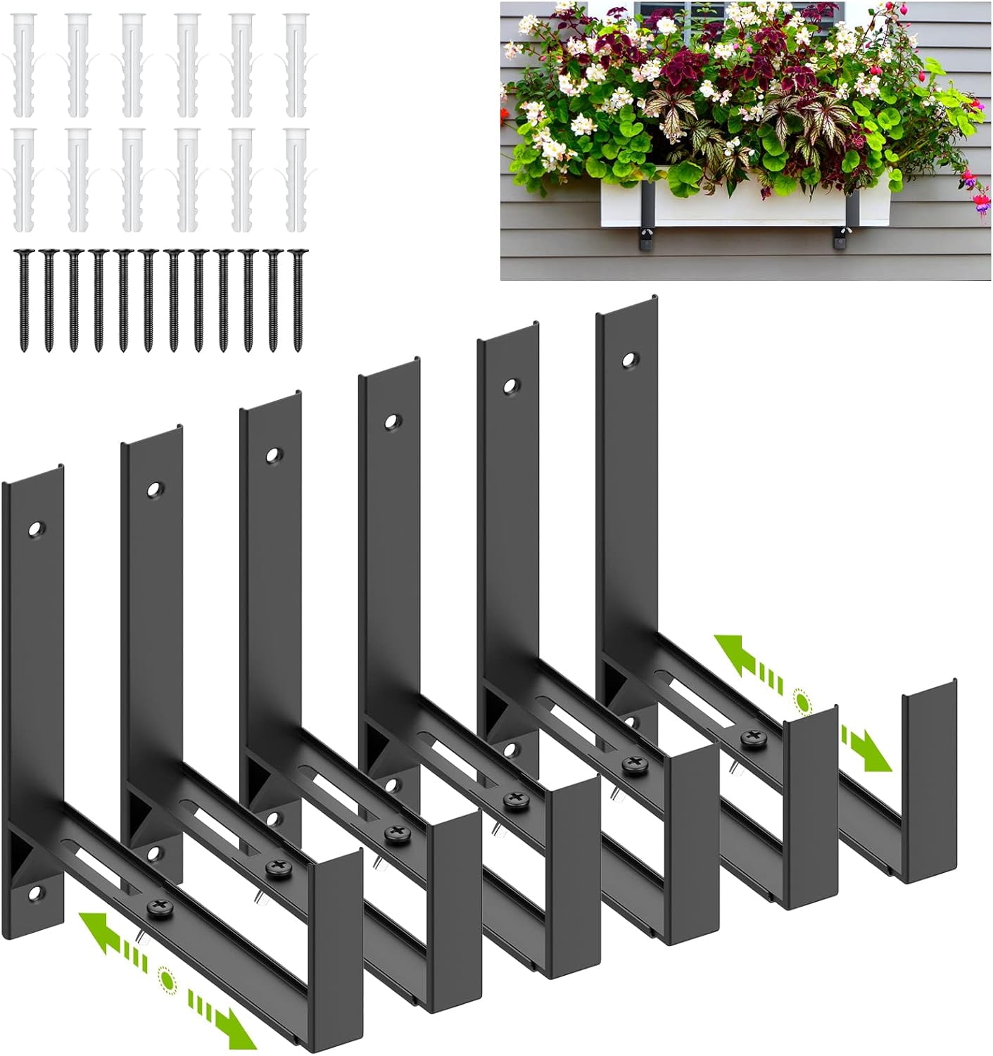 6-Pack Planter Box Brackets, (6.2 to 12.6 Inches) Adjustable Window Box ...