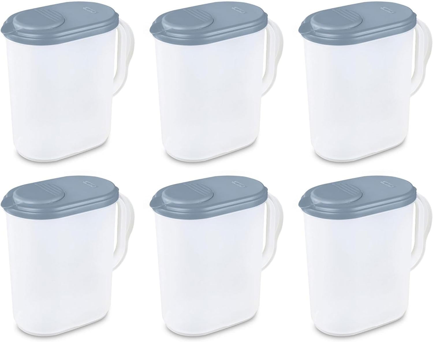 6 Pack Plastic 1 Gallon Lidded Pitcher with Clear Base and Handle ...