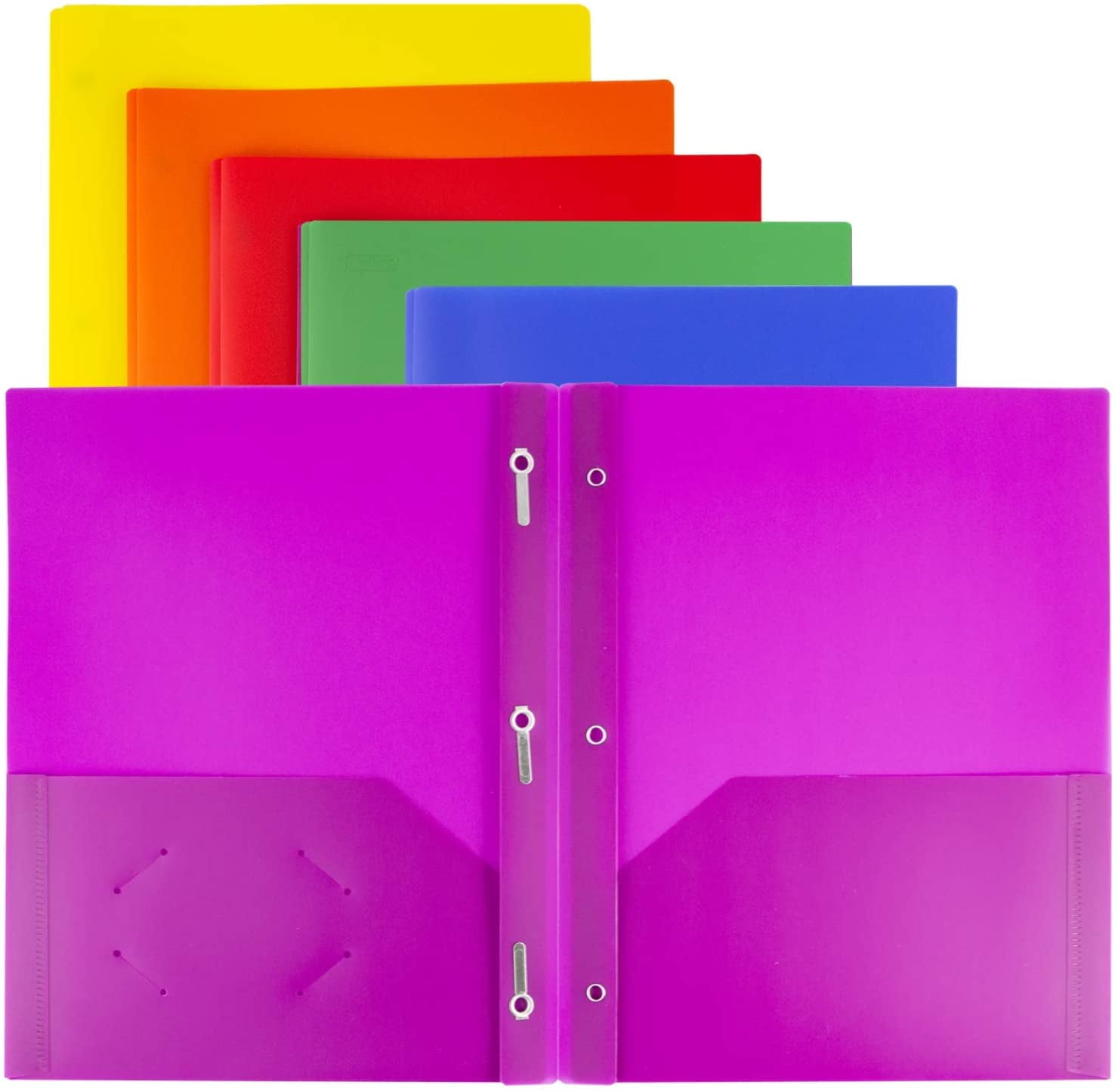 6 Pack Plastic 2 Pocket Folders with Prongs, Letter Size Poly Folders ...