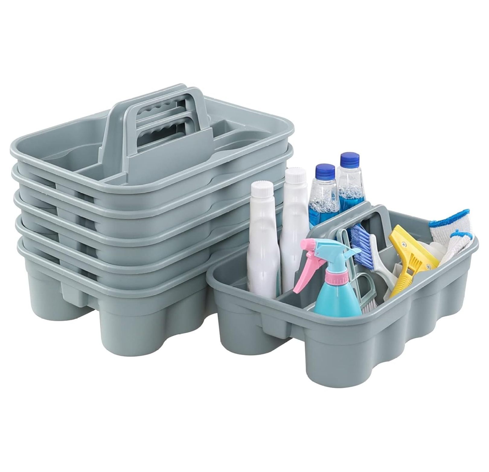 6-Pack Plastic Caddy for Cleaning Products, Caddy with Handle, Gray ...