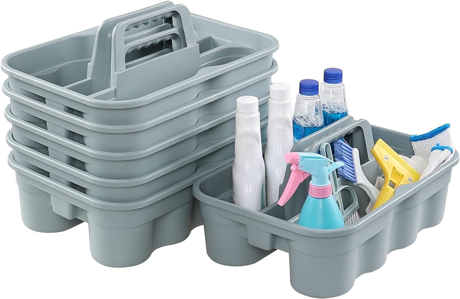 6-Pack Plastic Caddy for Cleaning Products, Caddy with Handle, Gray ...