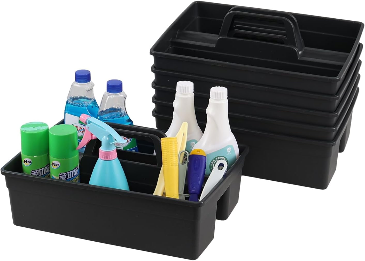 6 Pack Plastic Carry Caddy with Handle, Cleaning Tool Carry Caddy, Grey ...