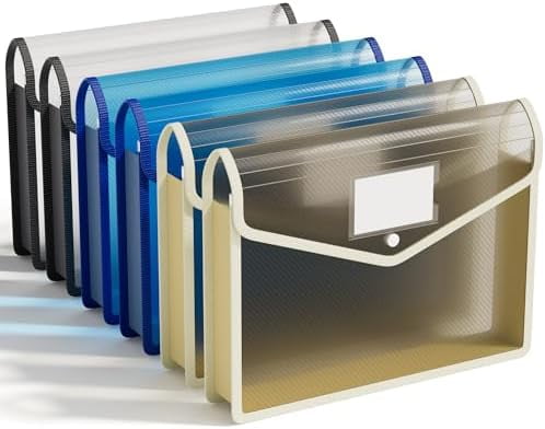 6 Pack Plastic Expanding File Folder, Transparent envelopes with Snap ...