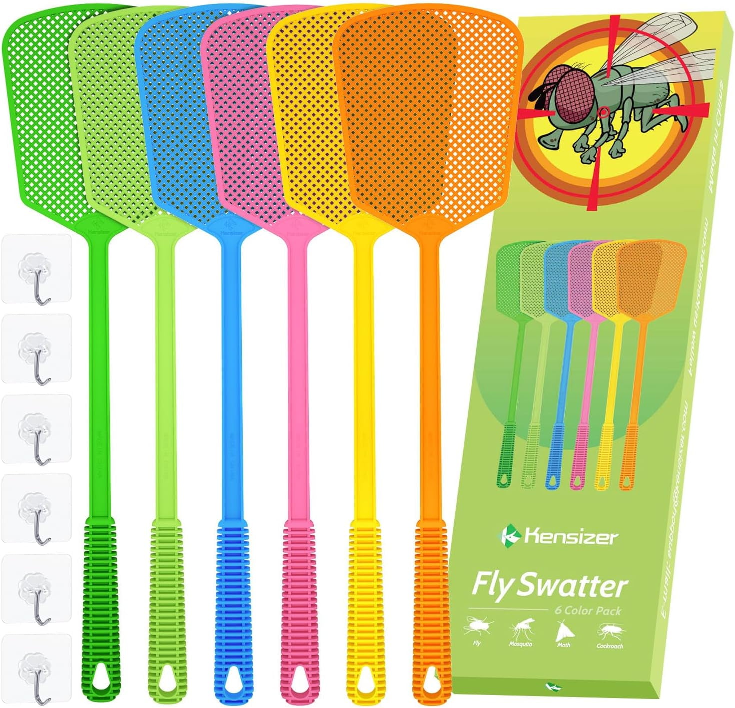 6-Pack Plastic Fly Swatters Heavy Duty, Multi Pack Matamoscas, Jumbo ...